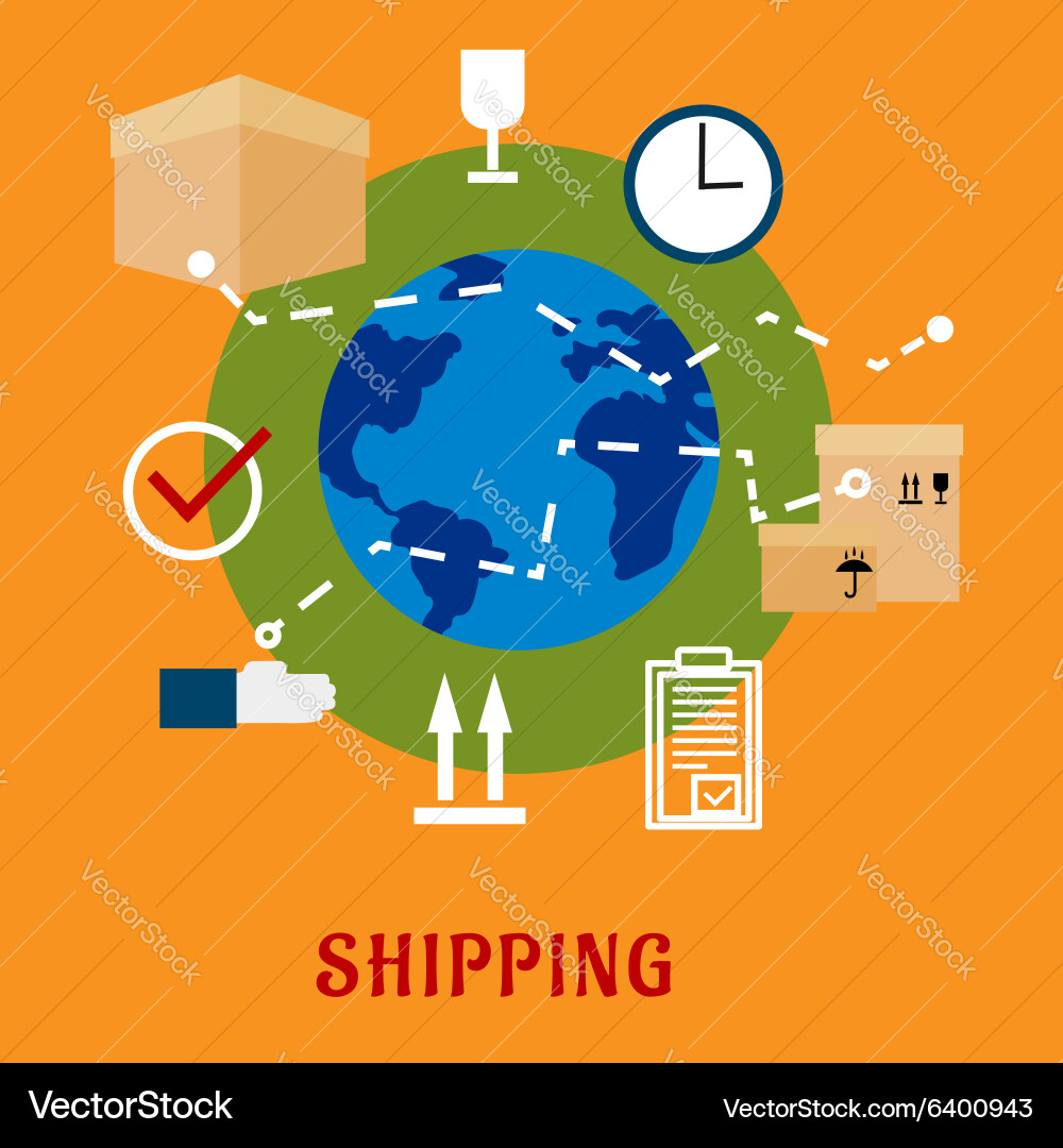 International shipping service flat icons Vector Image