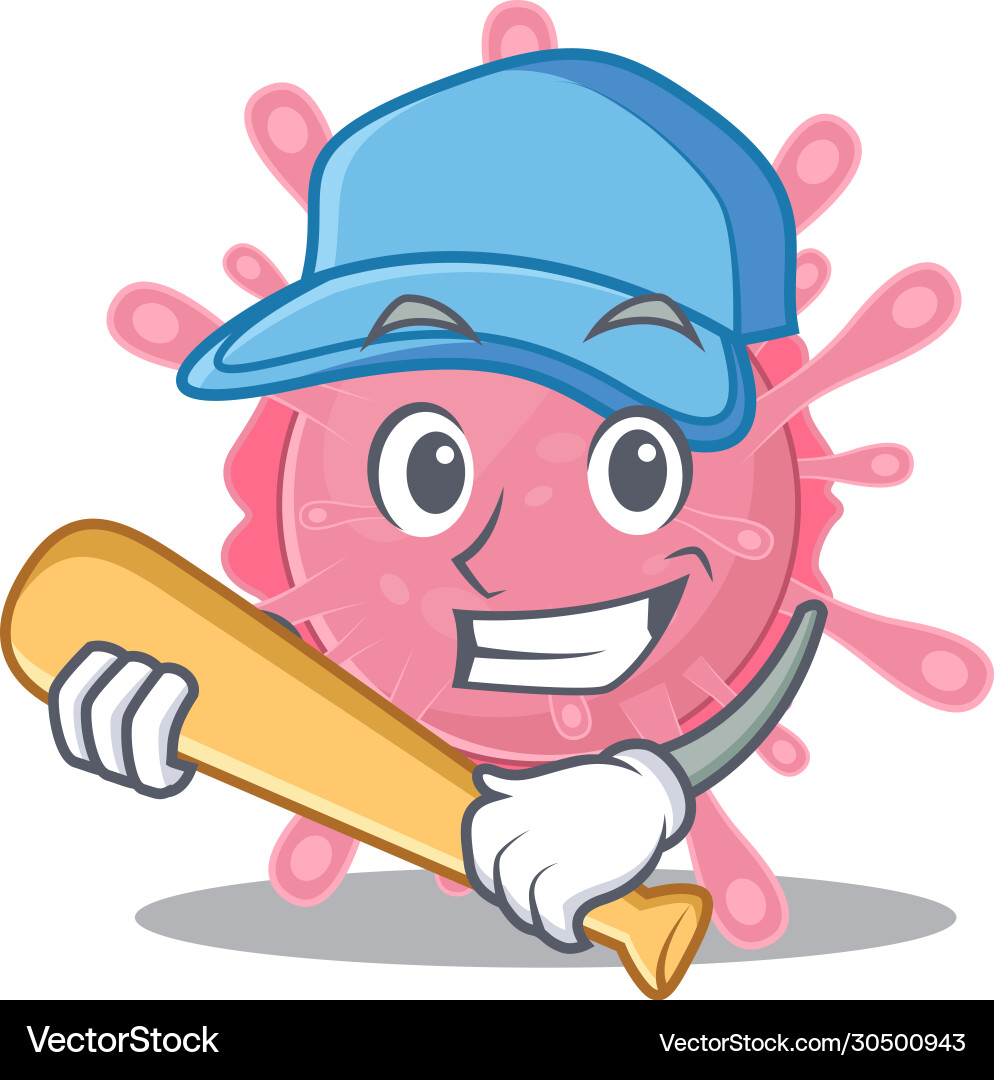 Mascot corona virus germ with baseball stick Vector Image
