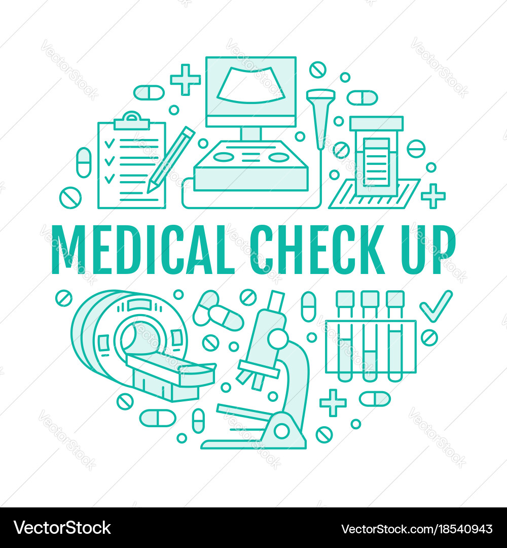 Medical check up poster template flat line Vector Image
