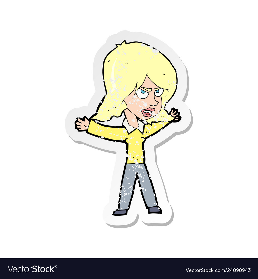 Retro distressed sticker of a cartoon woman Vector Image