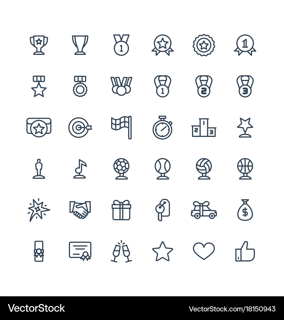 Thin line icons set with award prize Royalty Free Vector