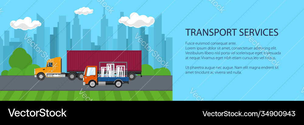 Trucks drive on road banner Royalty Free Vector Image