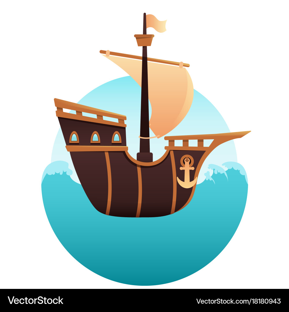 Wooden ship in the ocean Royalty Free Vector Image