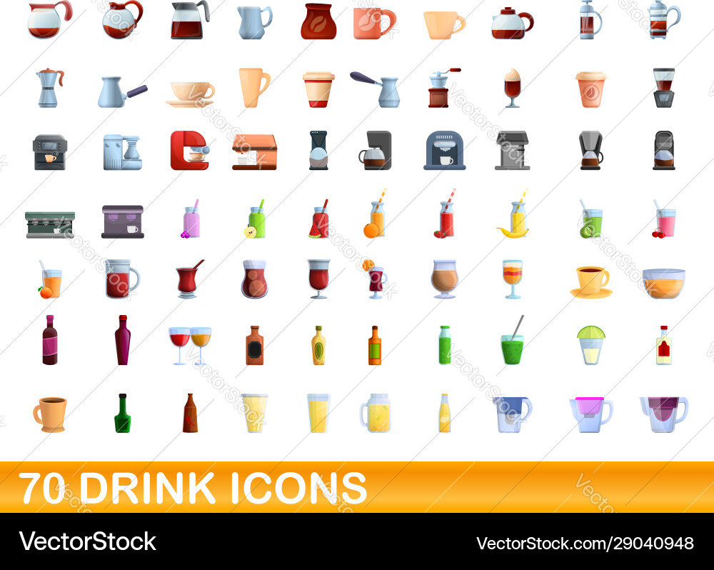 70 drink icons set cartoon style Royalty Free Vector Image
