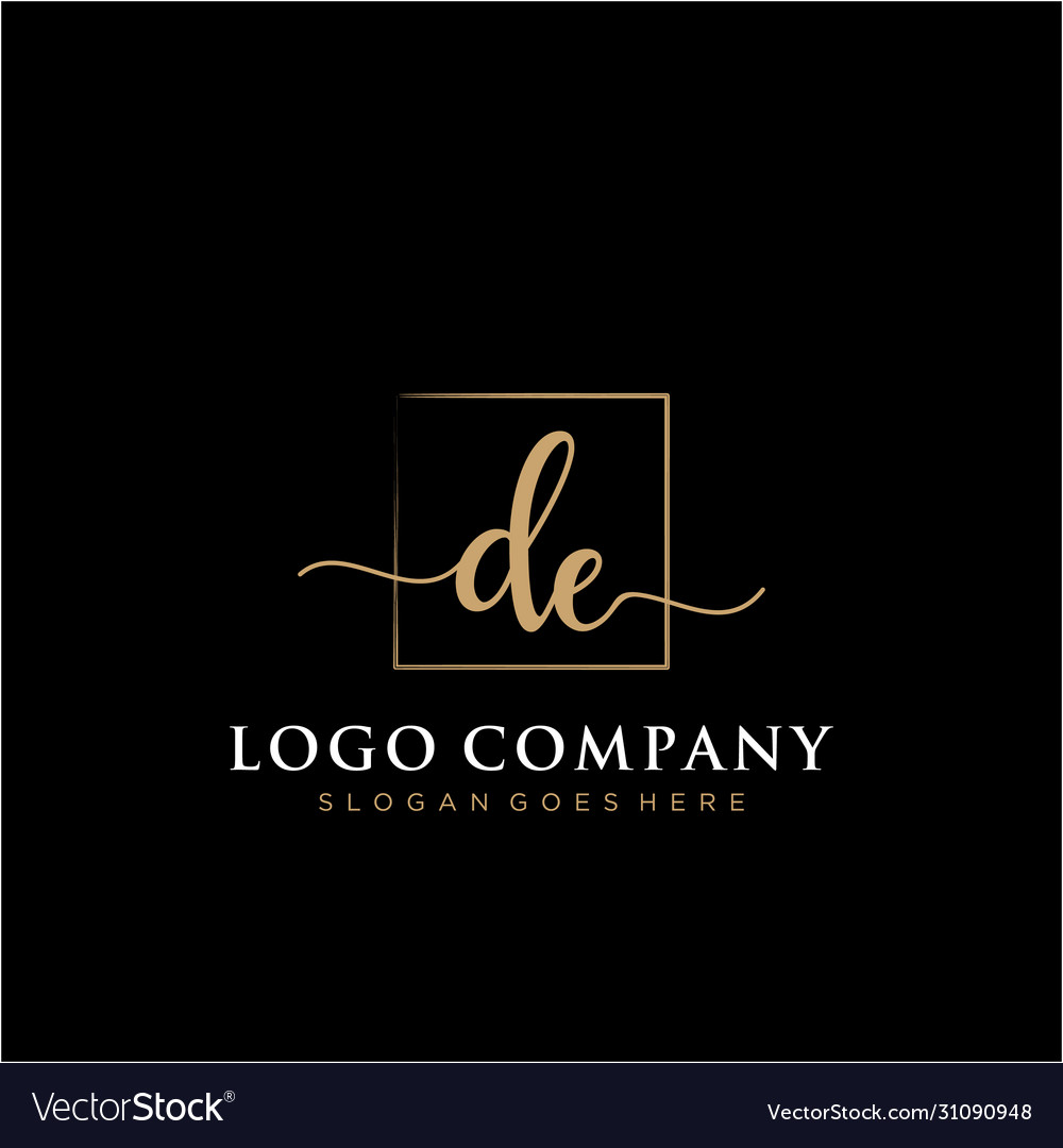 De initial handwriting logo with rectangle Vector Image