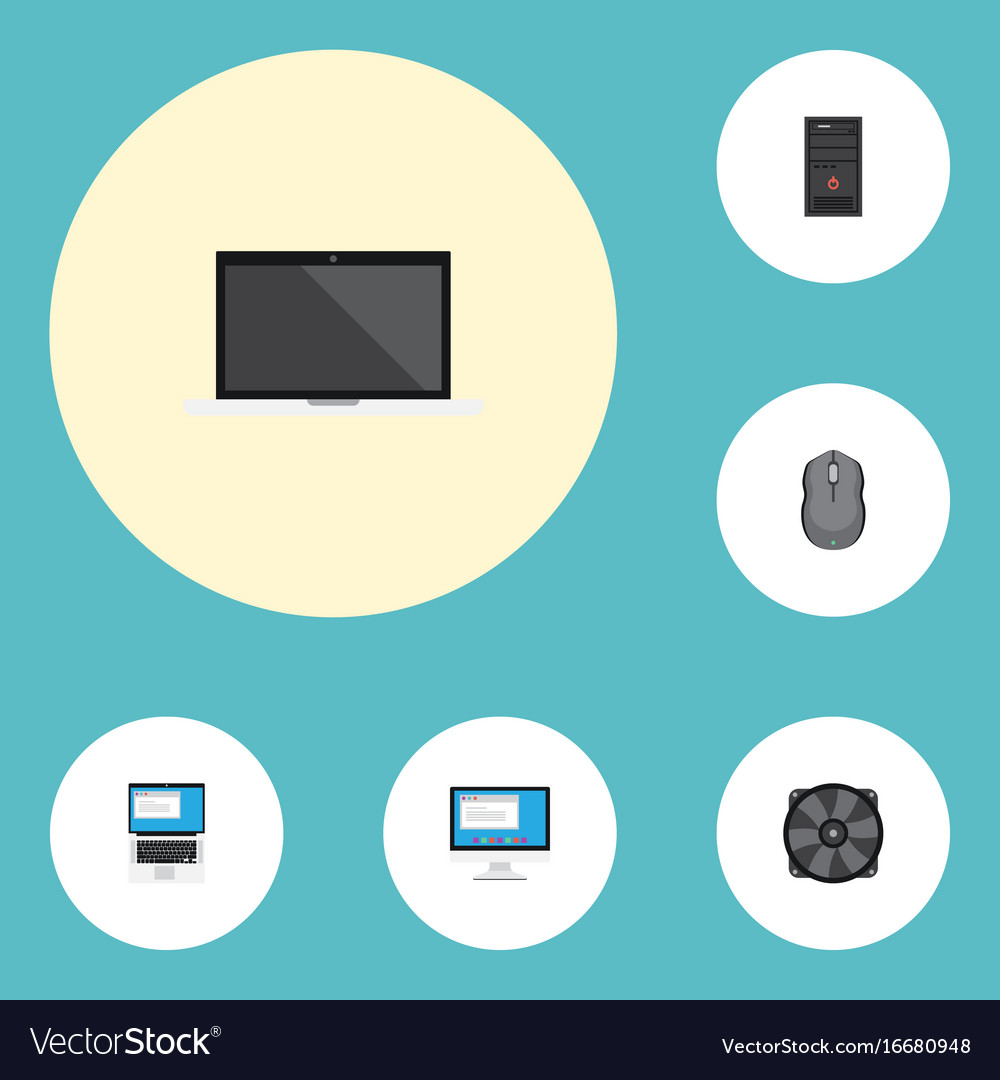 Flat icons system unit laptop computer mouse Vector Image