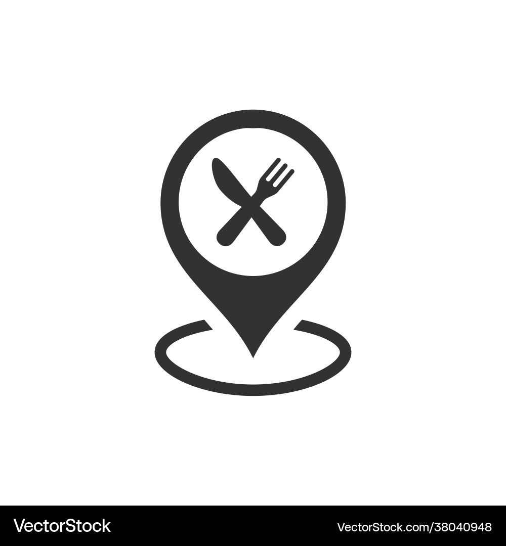 Location pin with crossed knife and fork icon Vector Image