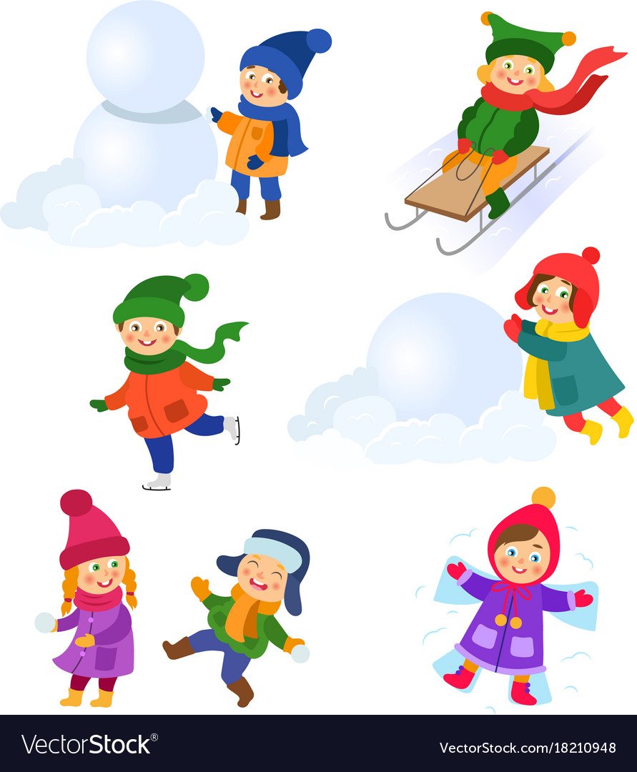 Set of kids children enjoying winter activities Vector Image