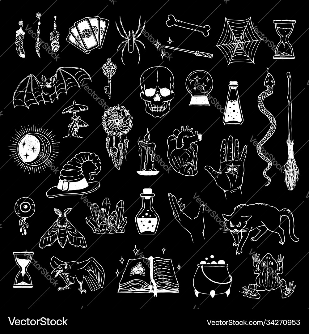 Big set mystical occult and witchcraft Royalty Free Vector