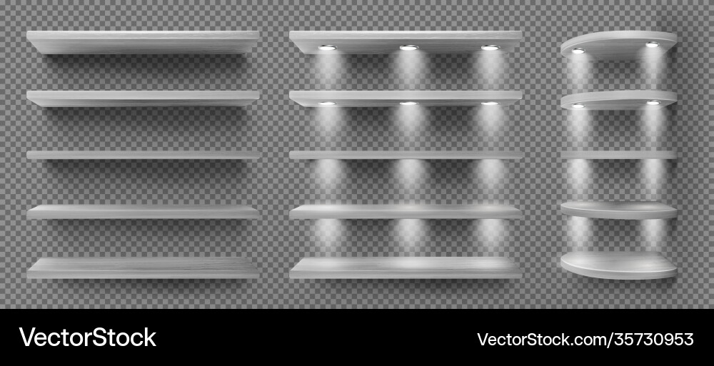 Black wooden shelves with backlight corner racks Vector Image