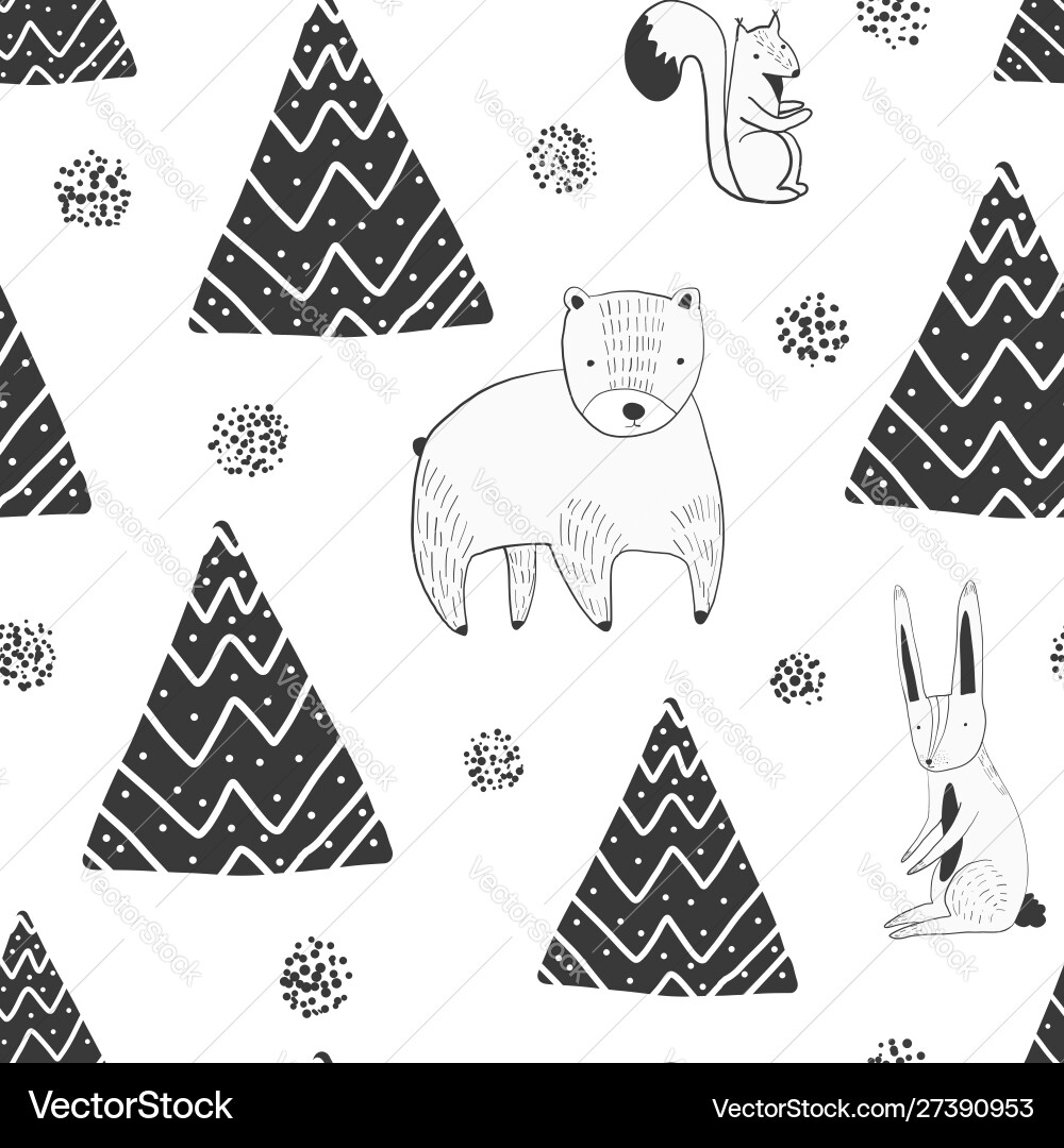 Cute christmas pattern with animals and trees Vector Image