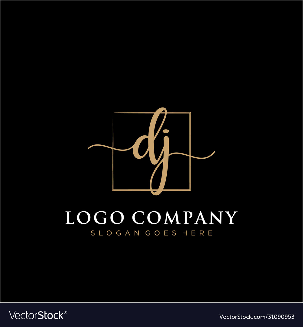 Dj initial handwriting logo with rectangle Vector Image