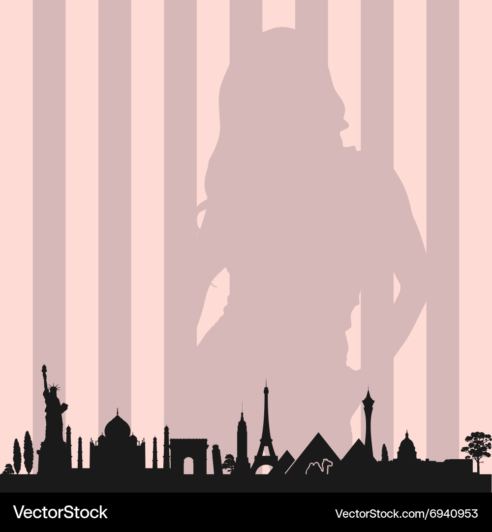 Girl with monument architecture color Royalty Free Vector