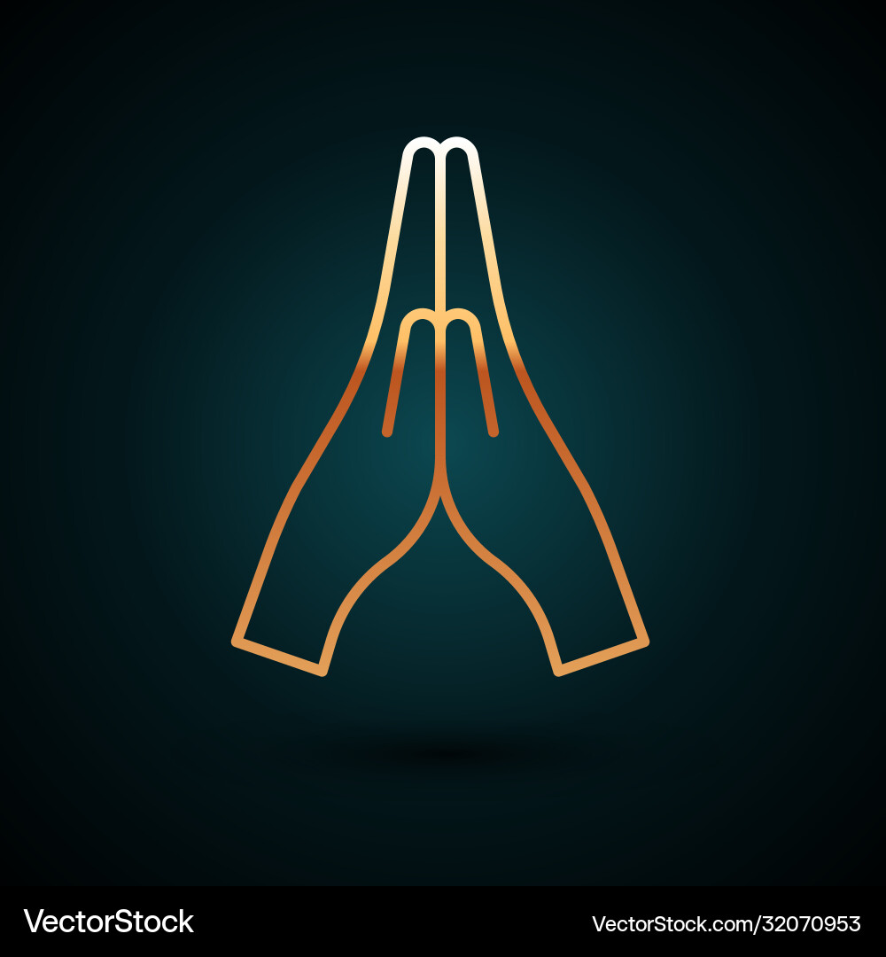 Gold line hands in praying position icon isolated Vector Image