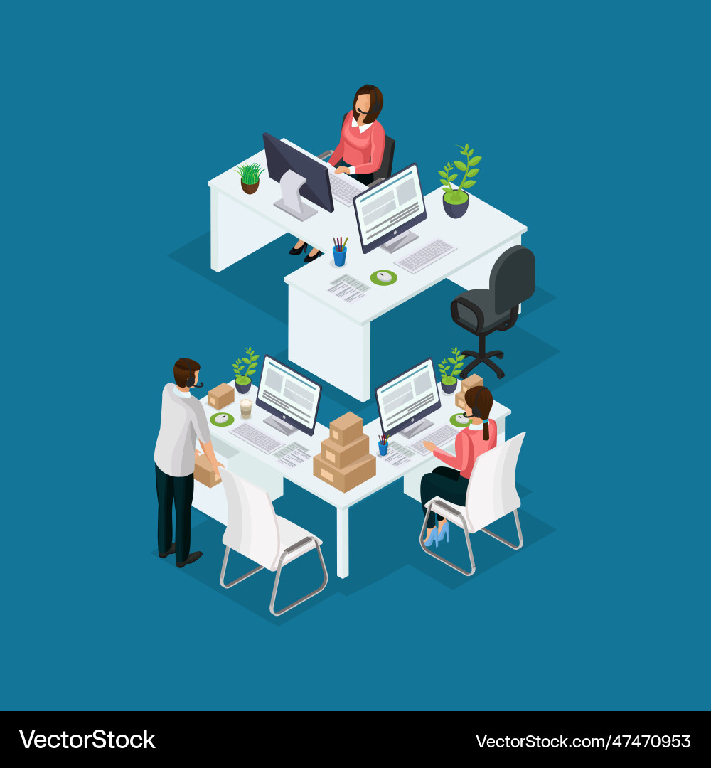 Isometric of employee teamwork Royalty Free Vector Image