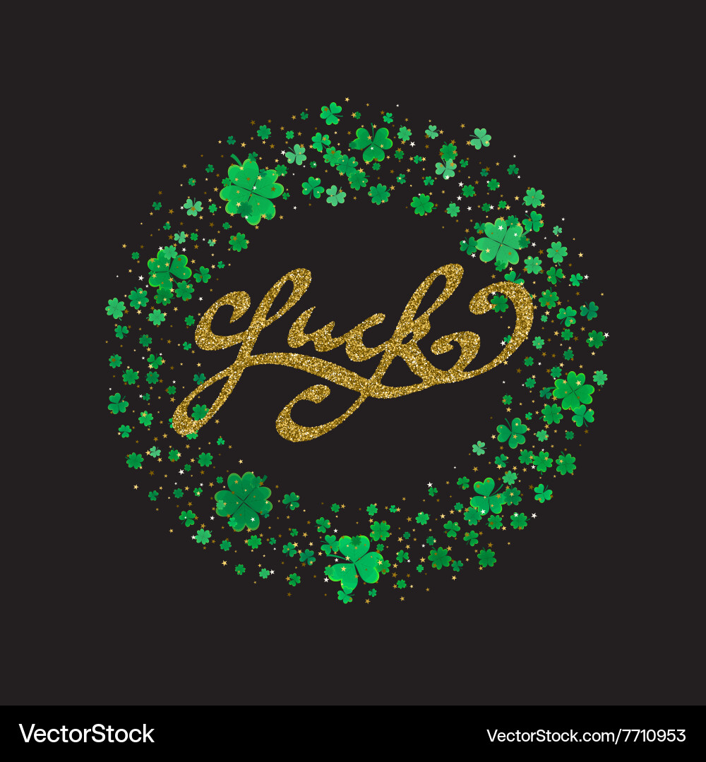 Luck - hand drawn lettering with gold glitter Vector Image