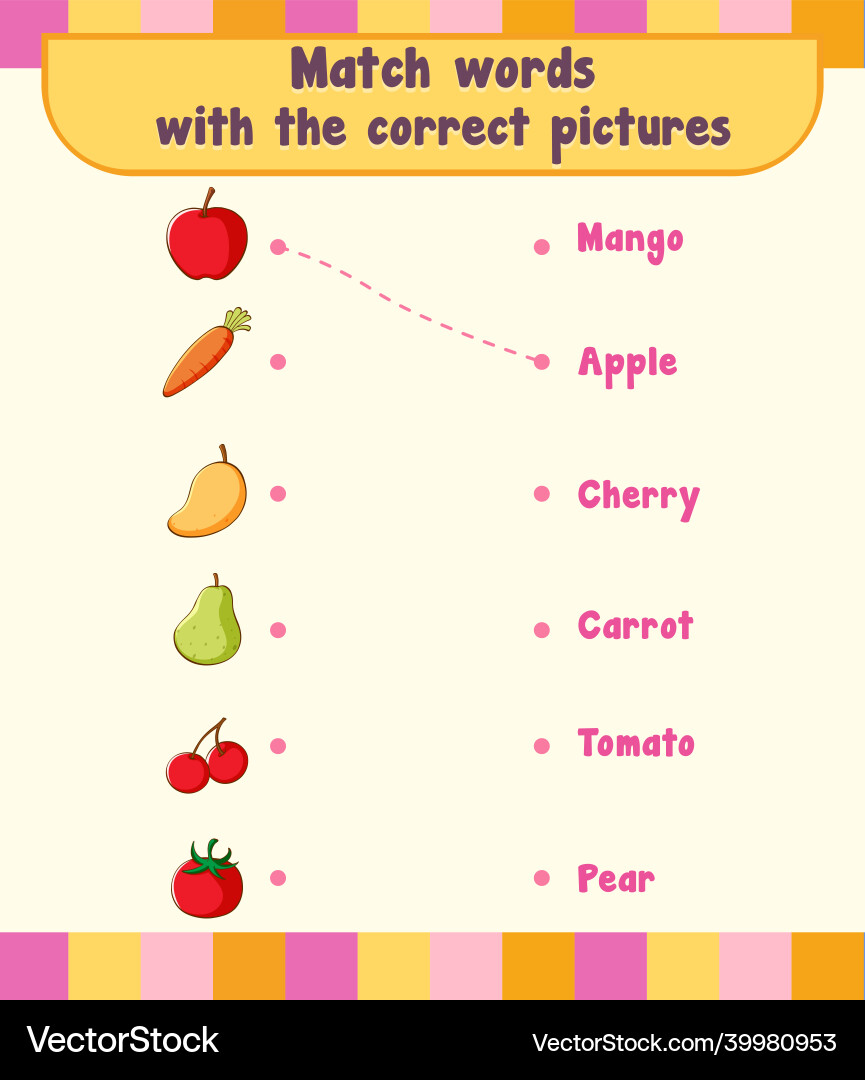 Match the words with correct pictures Royalty Free Vector