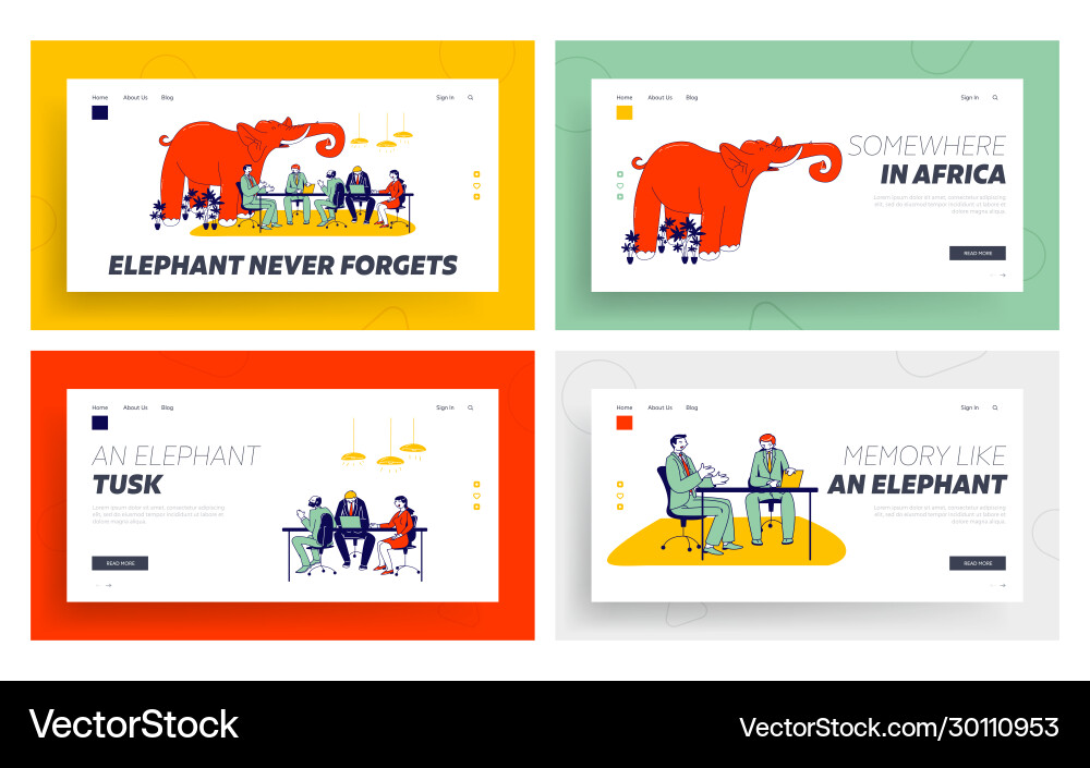 Red elephant in office landing page template set Vector Image