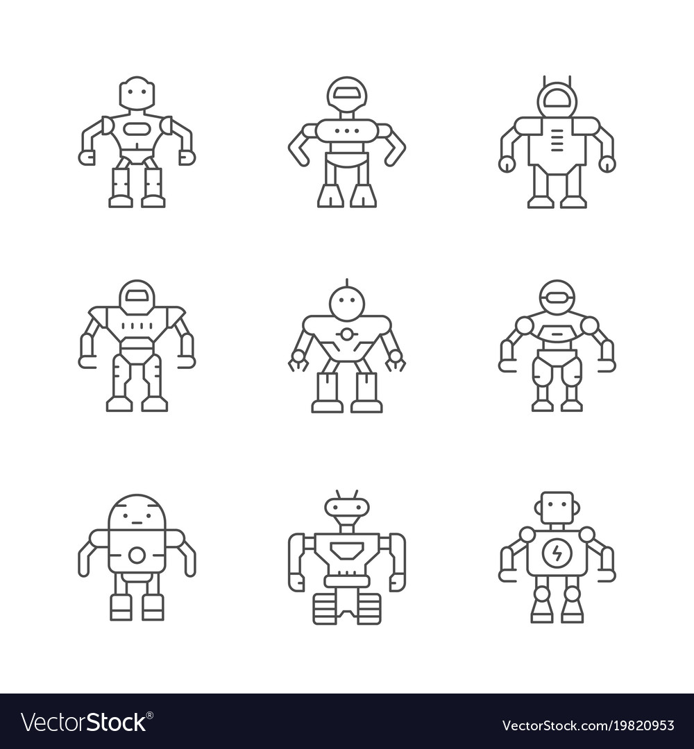 Set line icons of robot Royalty Free Vector Image