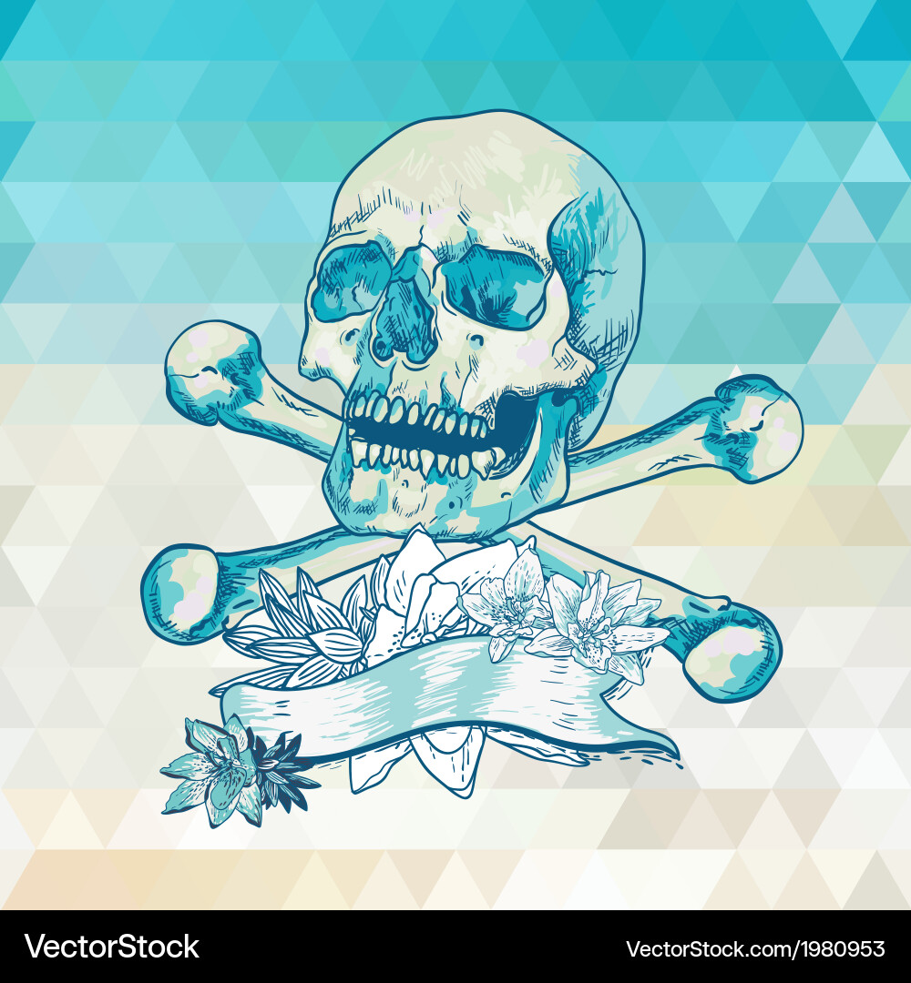 Skull with a ribbon on geometric background Vector Image
