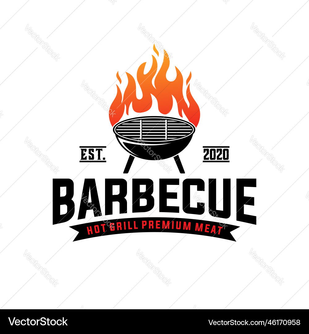 Barbecue fire grill steak badge logo Royalty Free Vector