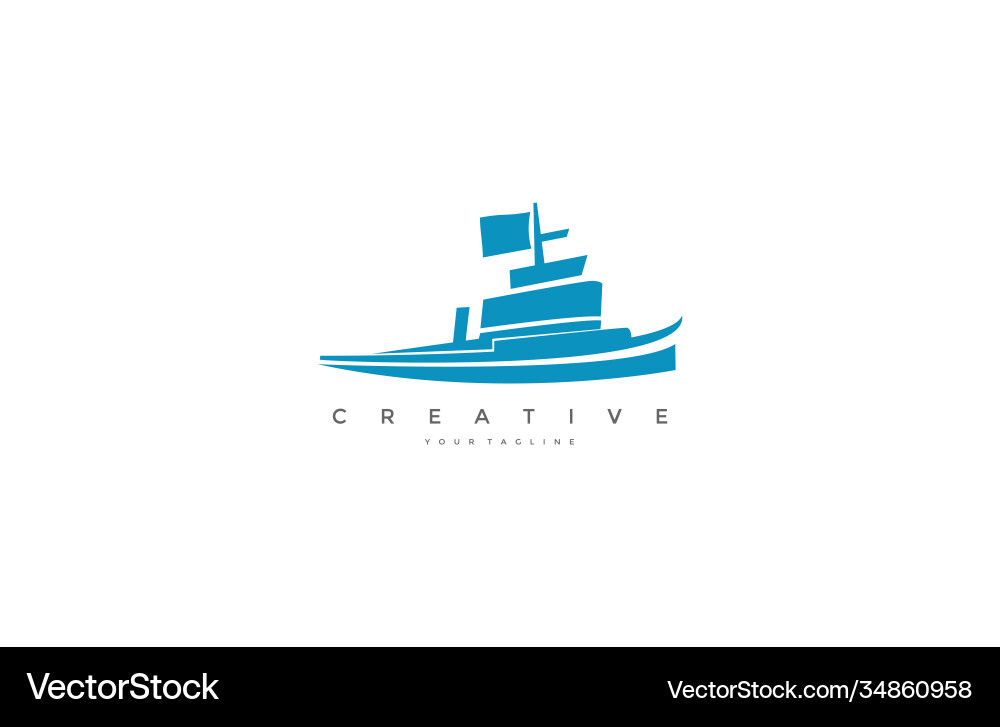 Blue tug boat modern logo design Royalty Free Vector Image