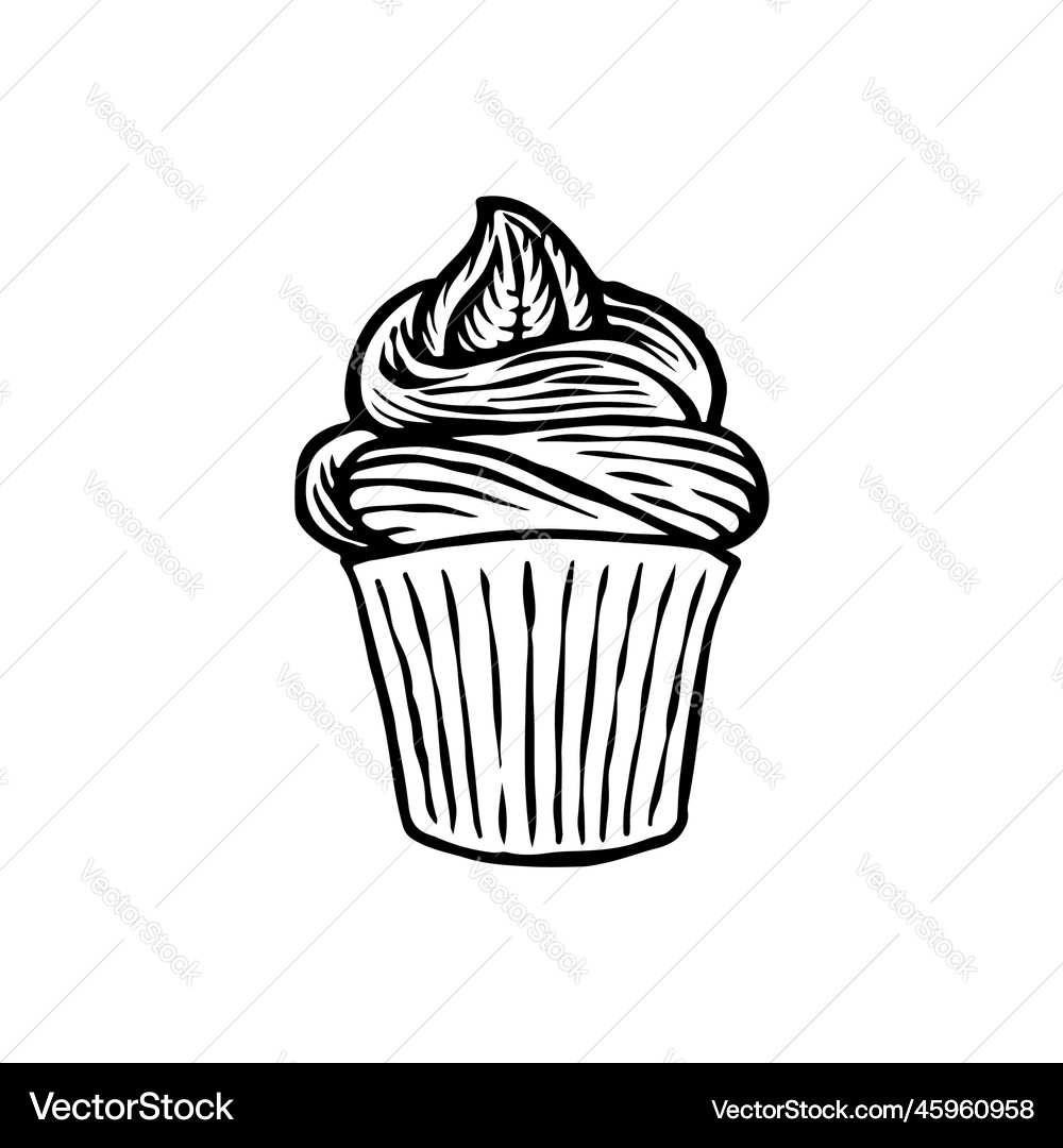 Cupcake hand drawn design doodle cakes with cream Vector Image