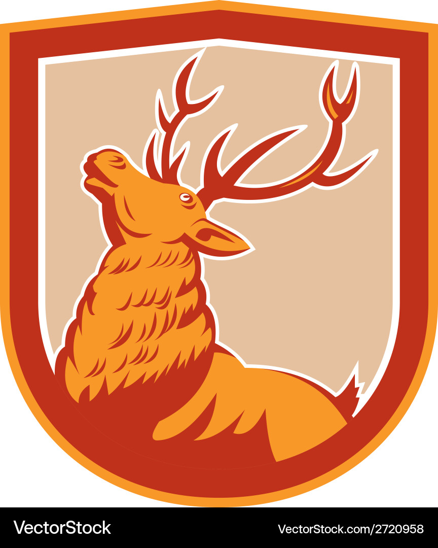 Deer stag buck head looking up retro Royalty Free Vector