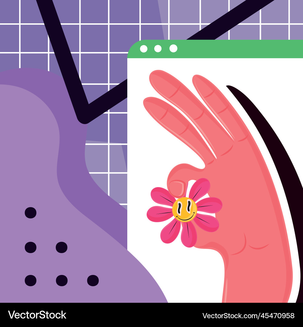 Flower in hand 90s modern Royalty Free Vector Image