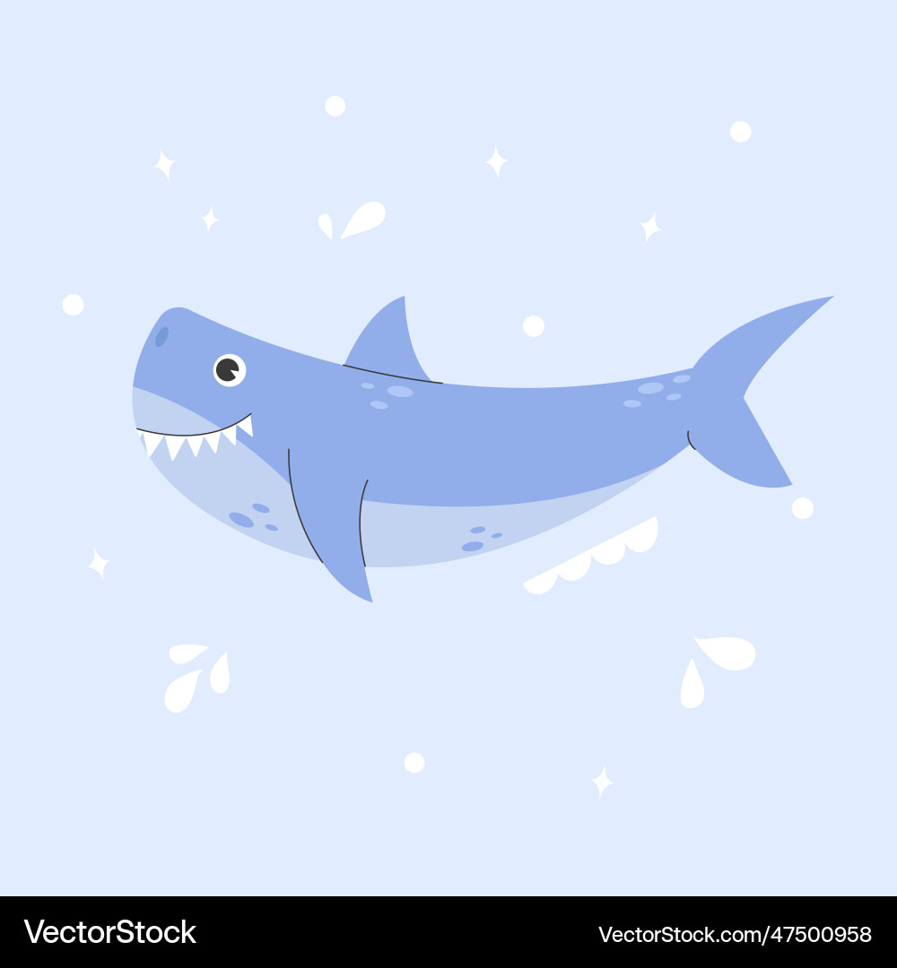 Poster with cute sea blue shark Royalty Free Vector Image
