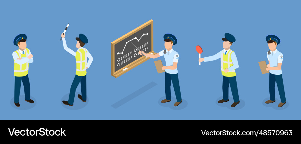 3d isometric flat set of traffic policeman Vector Image