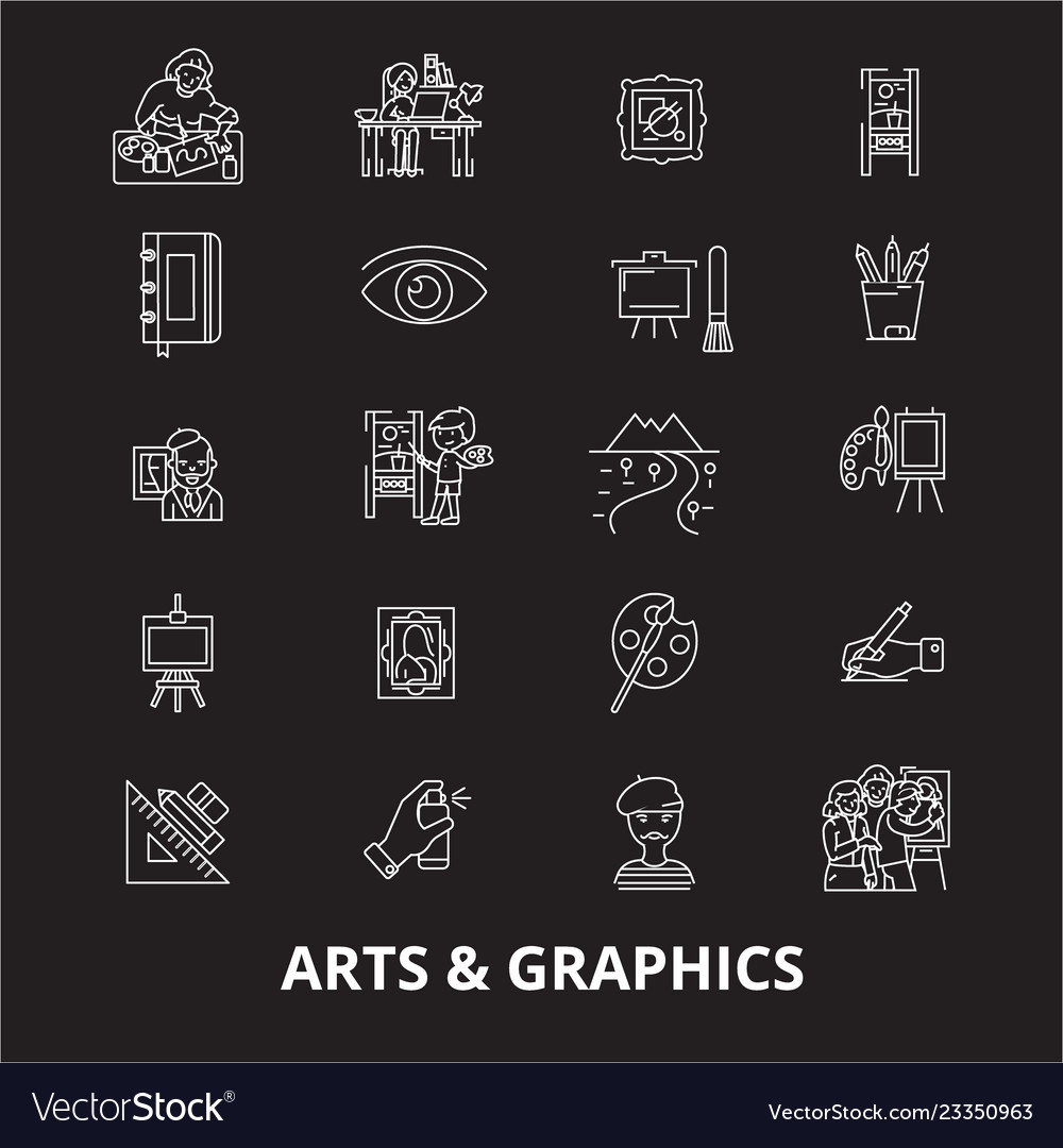 Arts graphics editable line icons set Royalty Free Vector