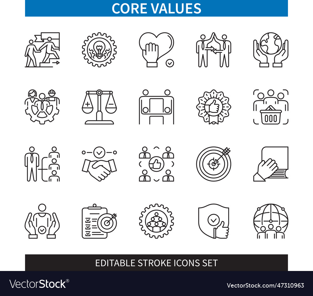 Core Values Editable Stroke Icon Set Royalty Free Vector