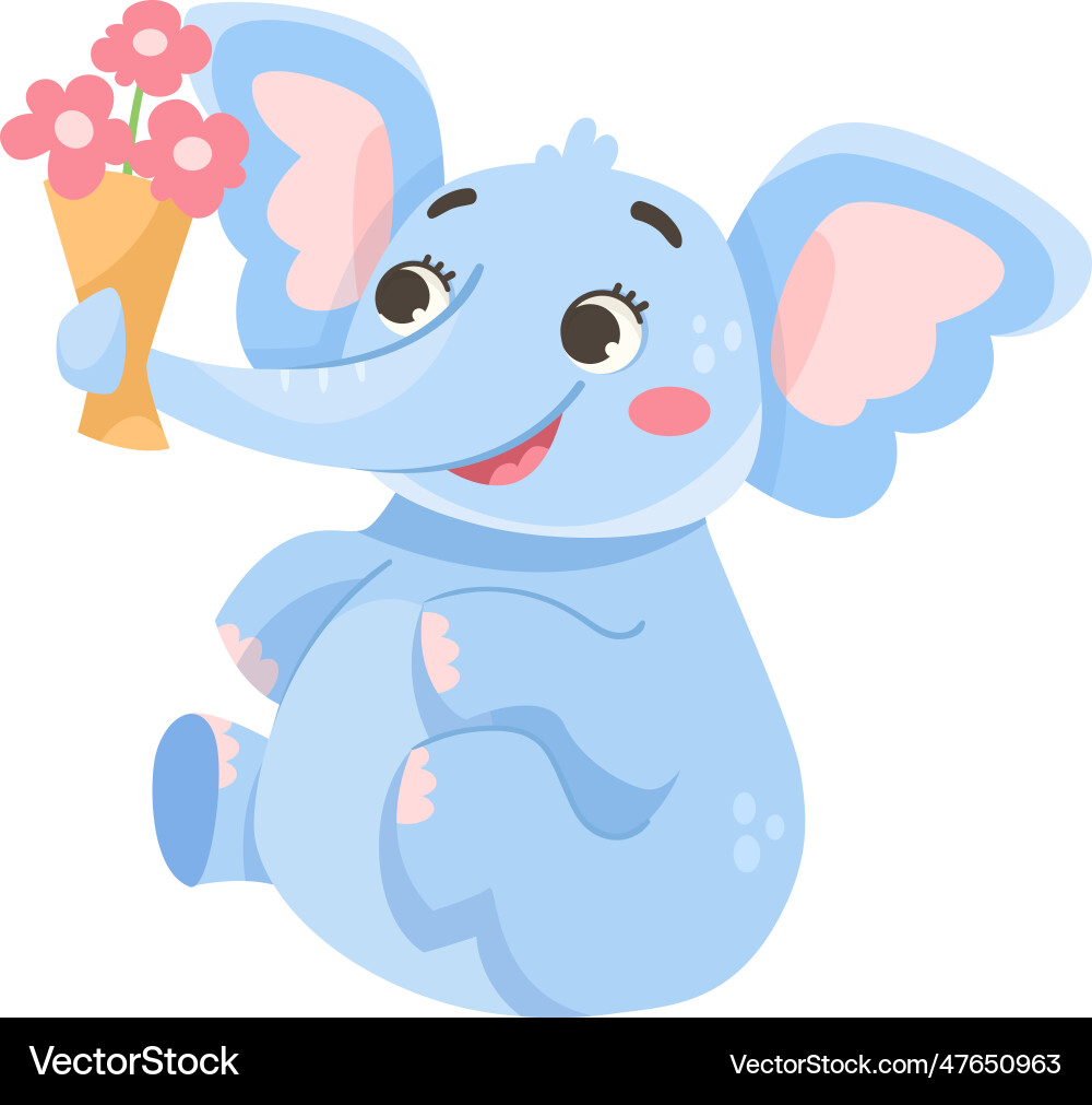 Cute blue baby elephant character sitting Vector Image