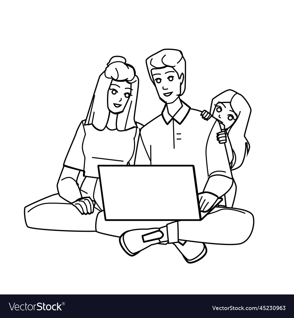 Family using computer Royalty Free Vector Image