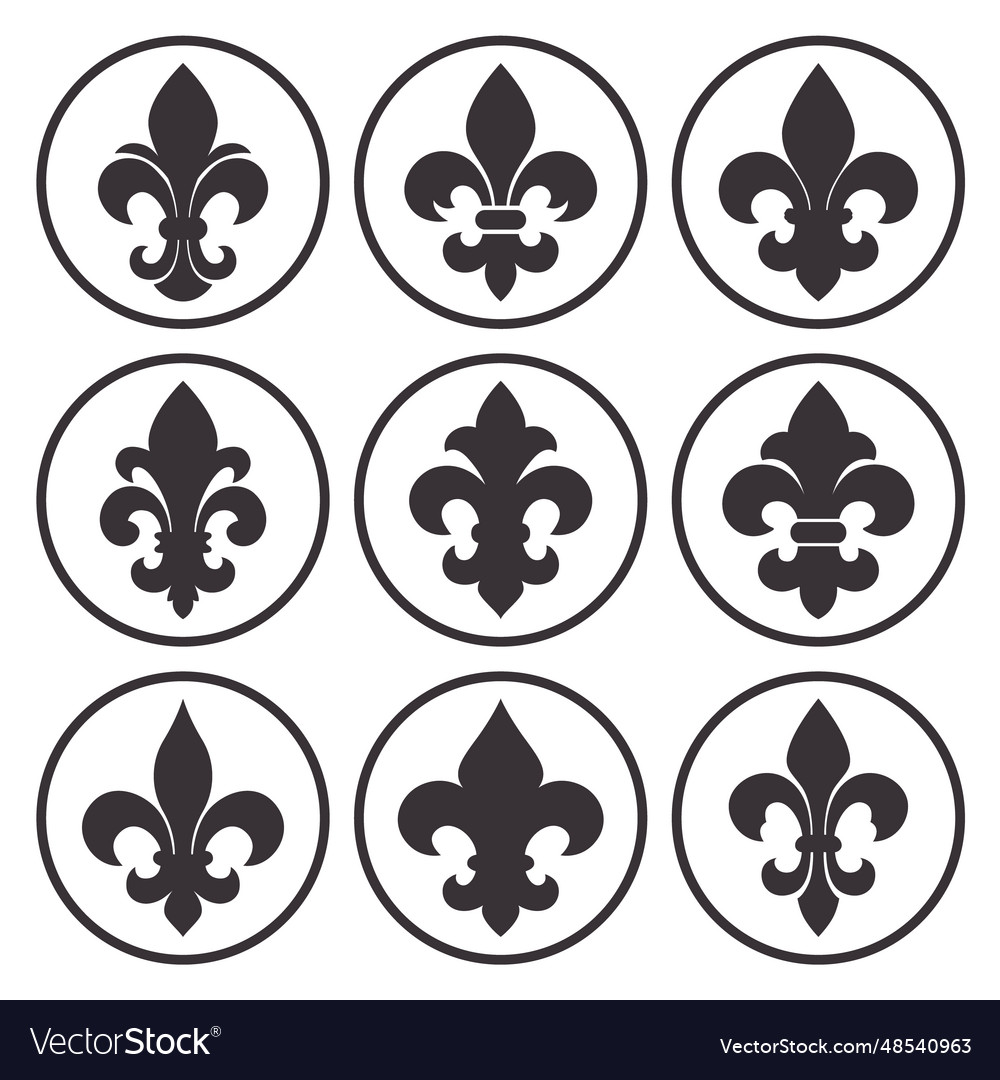 Fleur de lis set heraldic lily collection Vector Image