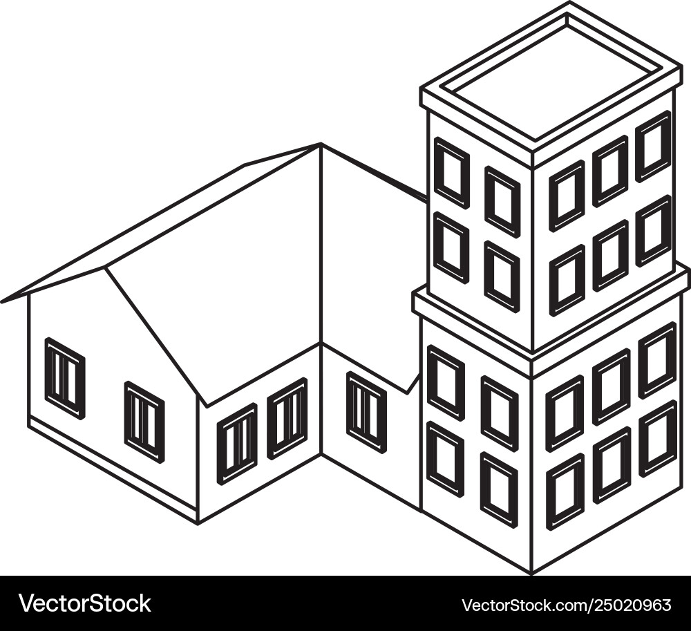 House and residence buildings isometric Royalty Free Vector