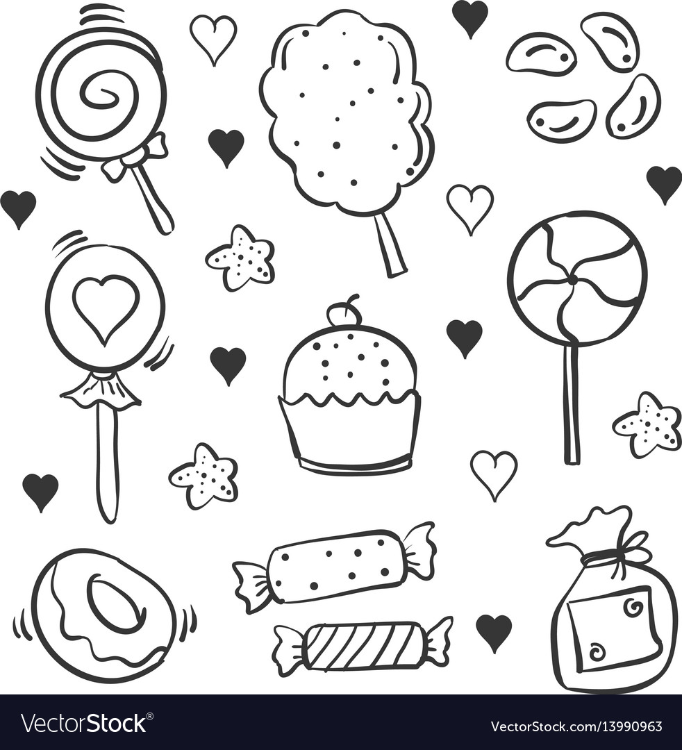 Many various candy hand draw doodles Royalty Free Vector Many various candy hand draw doodles Royalty Free Vector
