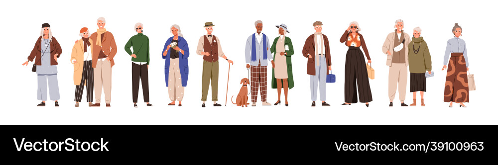 Modern old people and senior couples set stylish Vector Image