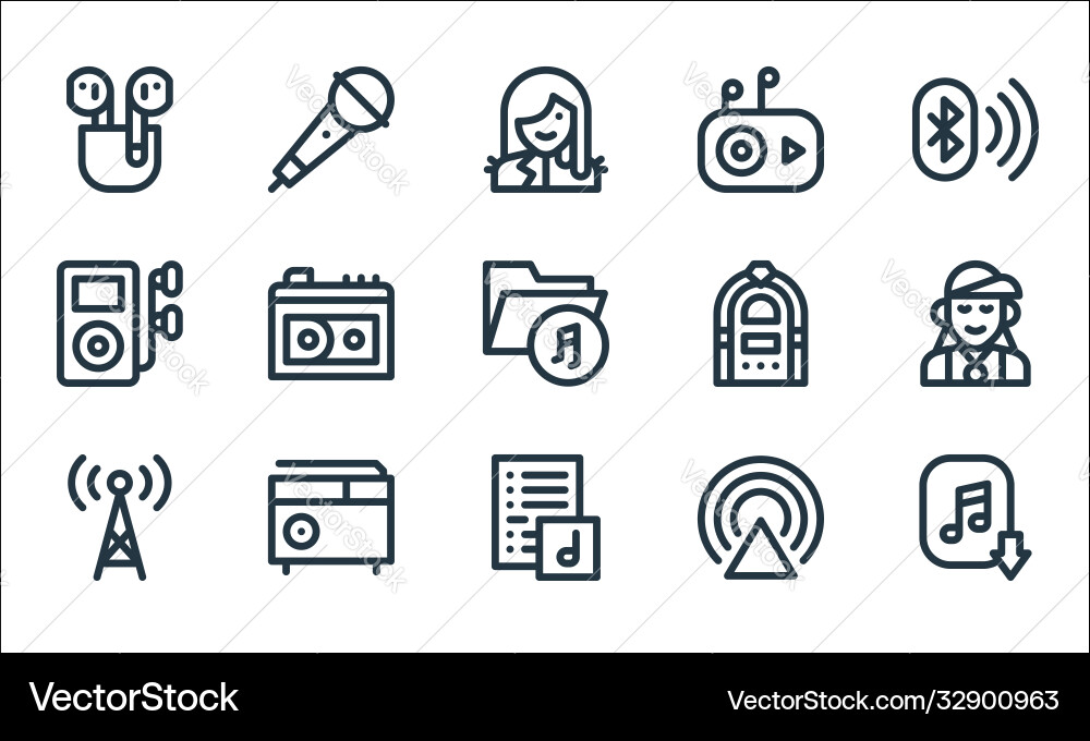 Music line icons linear set quality line set Vector Image