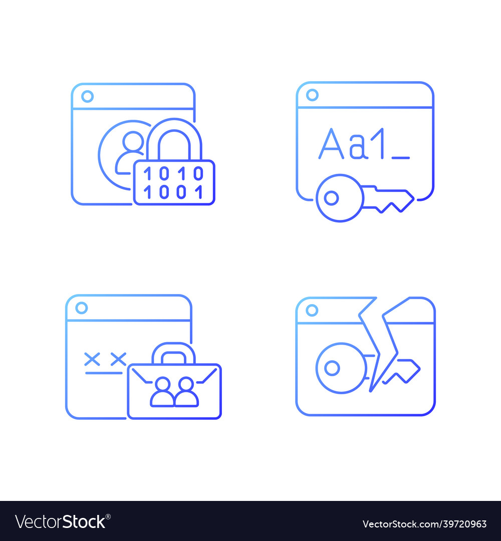 Password Encryption Gradient Linear Icons Set Vector Image