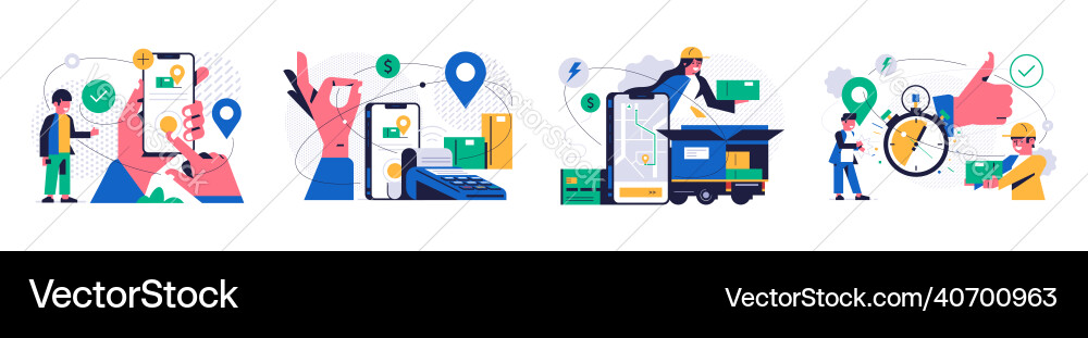 Set of online parcel delivery service concept Vector Image