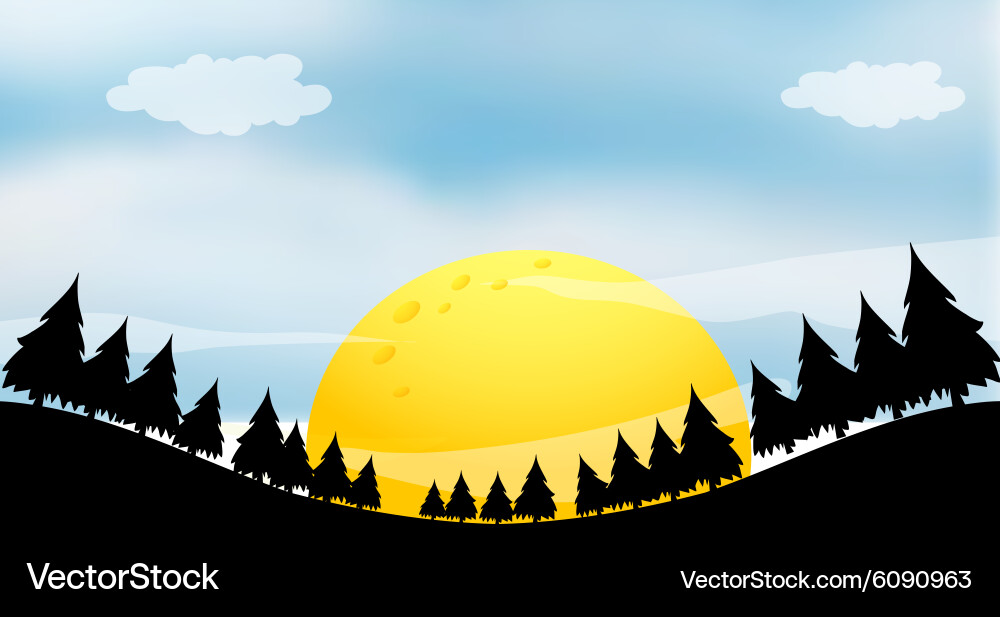 Silhouette of a full moon with trees Royalty Free Vector