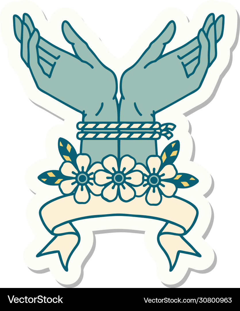 Tattoo sticker with banner hands tied Royalty Free Vector