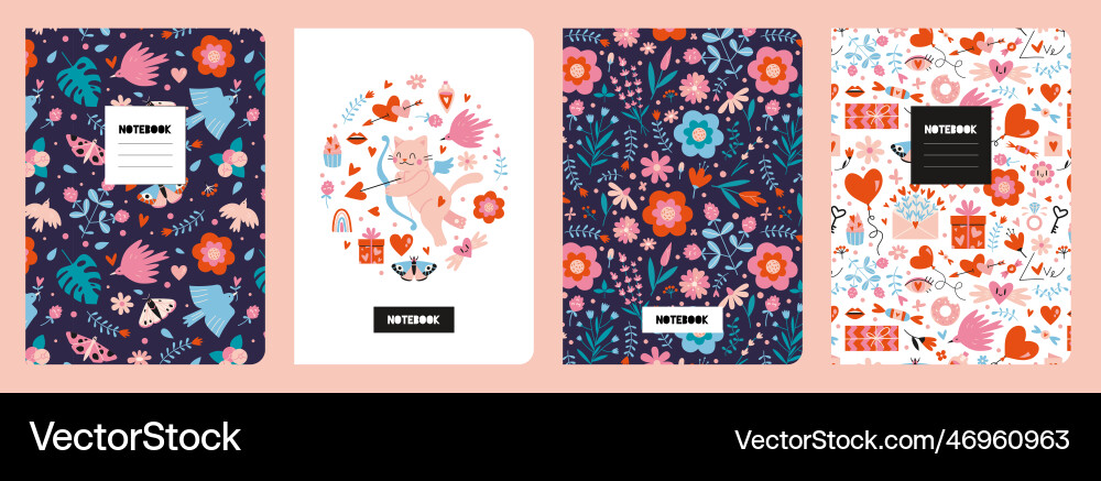 Trendy covers set on a romantic theme cartoon Vector Image