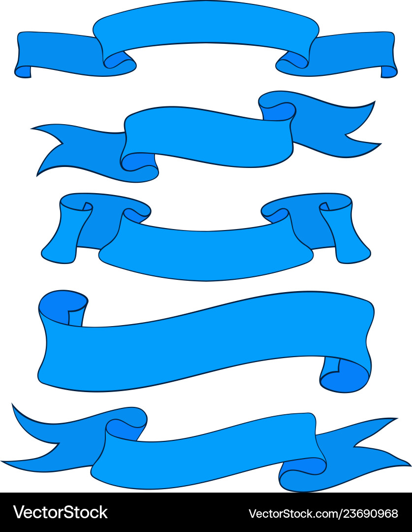 Blue ribbon banners outline doodles Royalty Free Vector