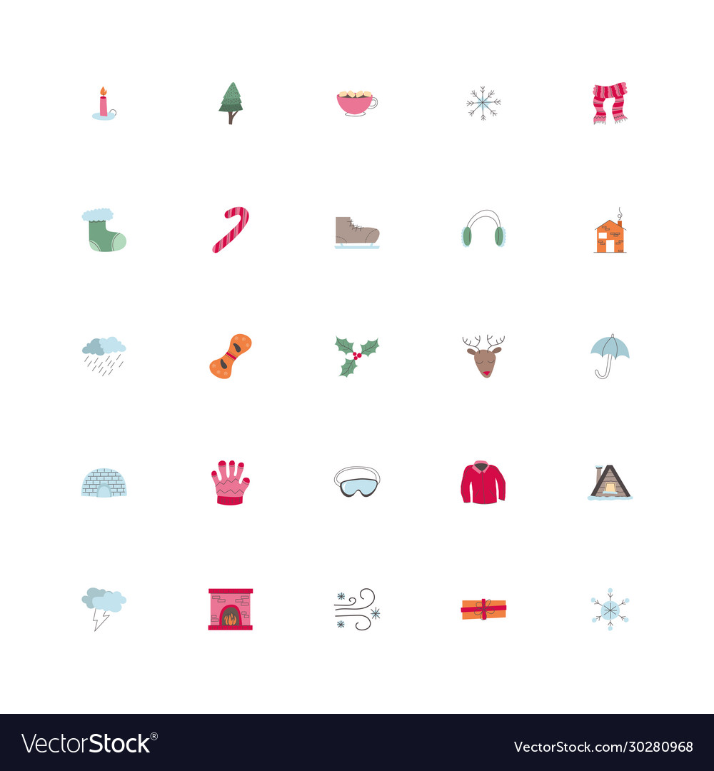 Bundle winter set icons Royalty Free Vector Image