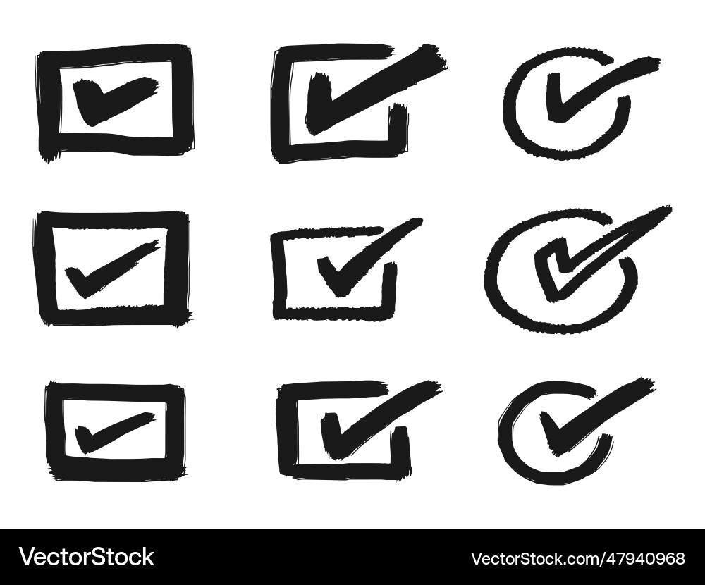 Doodle set of check mark icon symbol Royalty Free Vector
