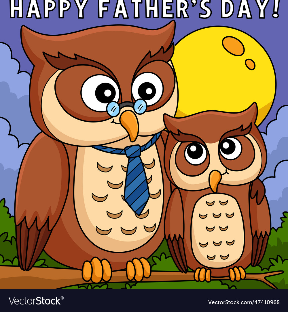 Happy fathers day owl colored cartoon Royalty Free Vector