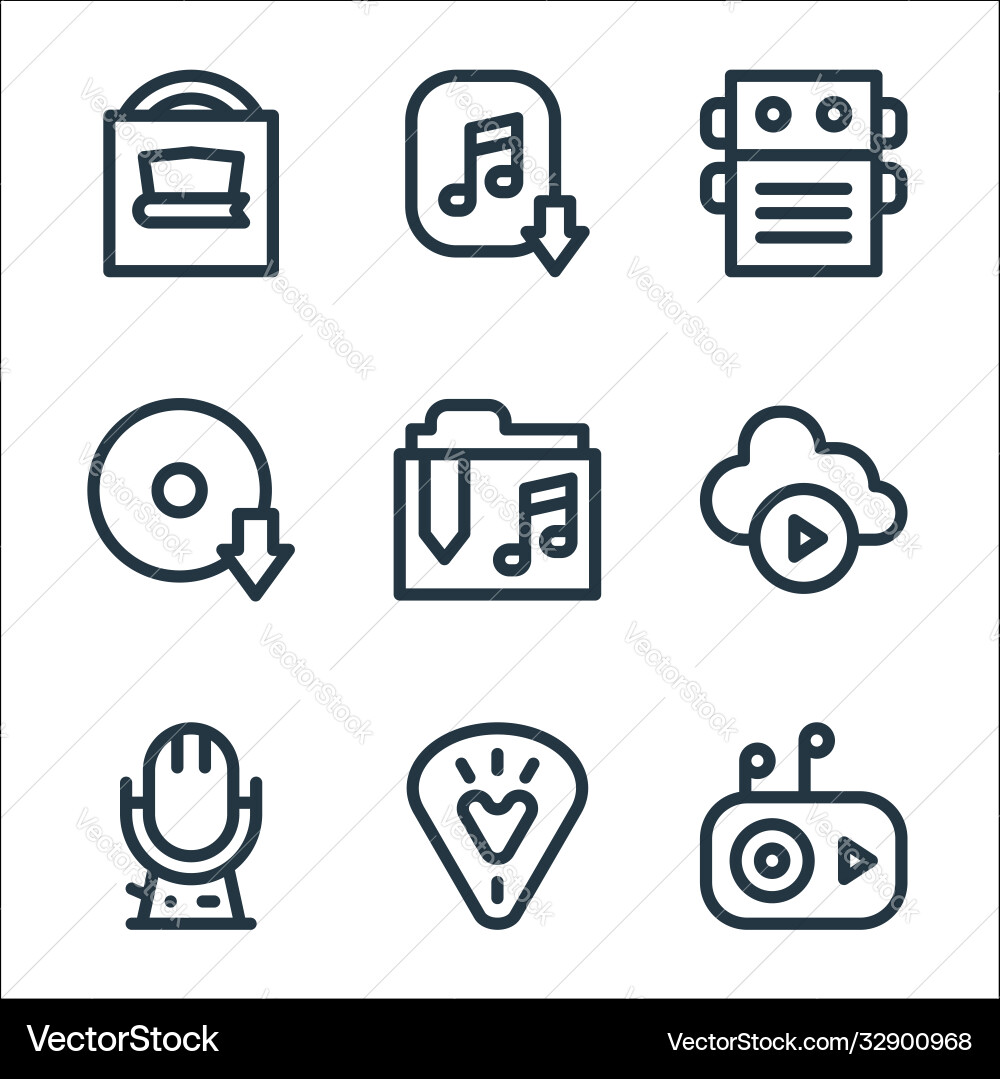Music line icons linear set quality line set Vector Image